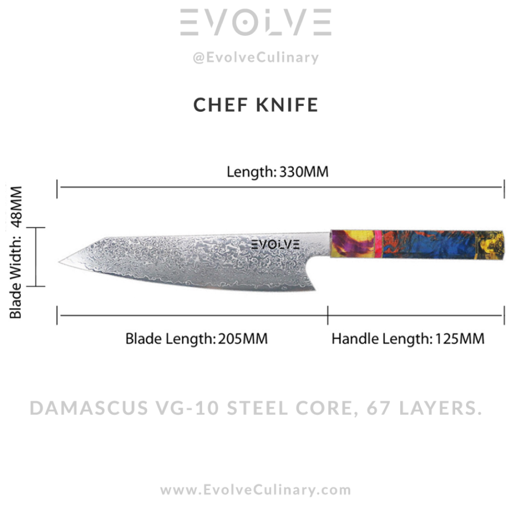 CUCHILLO ESTILO JAPONÉS EN ACERO DE DAMASCO - Evolve Culinary